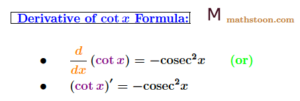 Derivative of cotx: Proof by First Principle, Product, Quotient, Chain Rule - Mathstoon